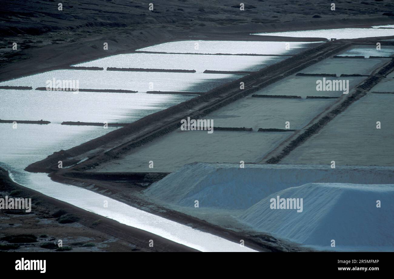 the salt mines Crater at the town of Pedra de Lume on the Island of Sal ...