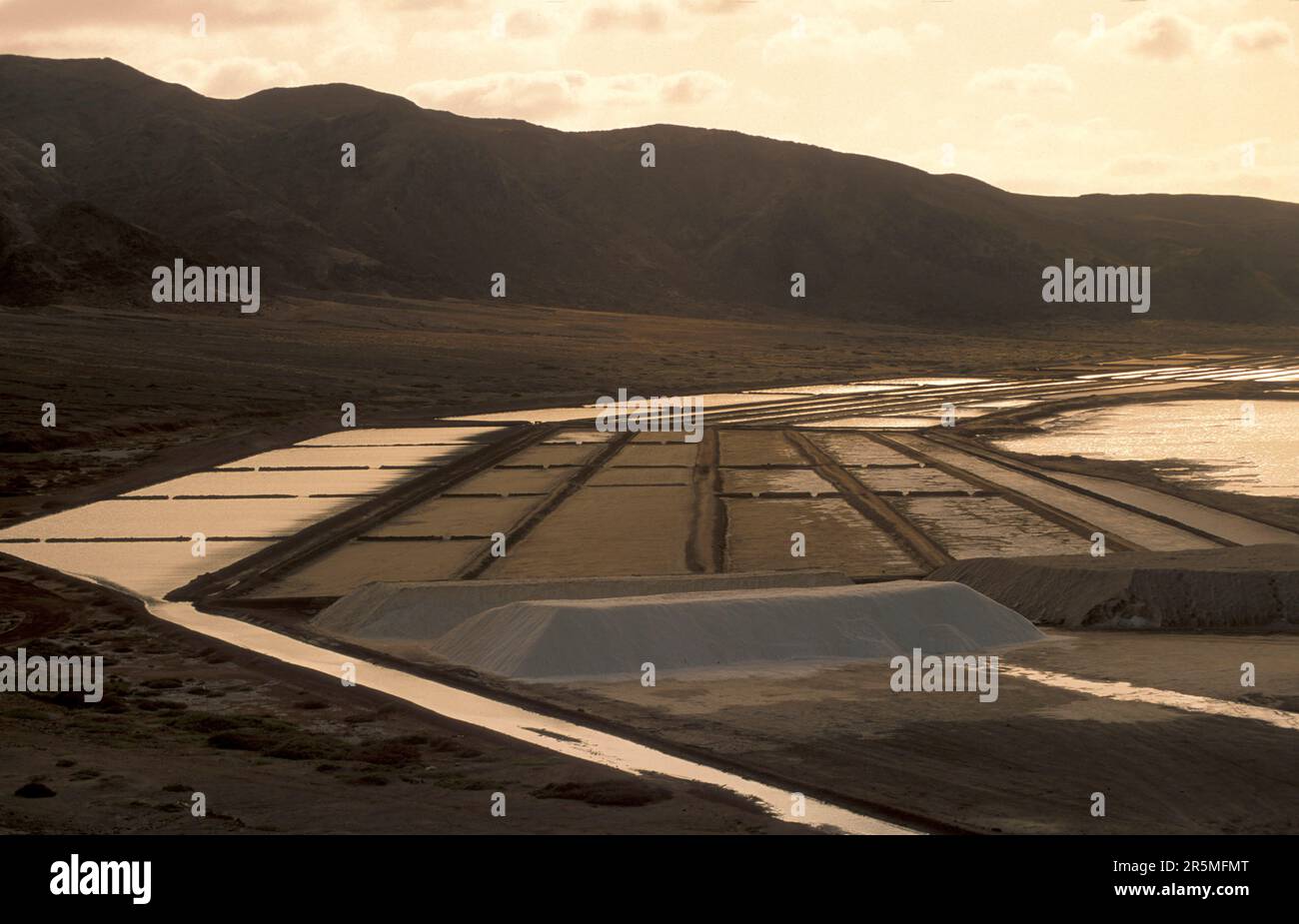 the salt mines Crater at the town of Pedra de Lume on the Island of Sal ...