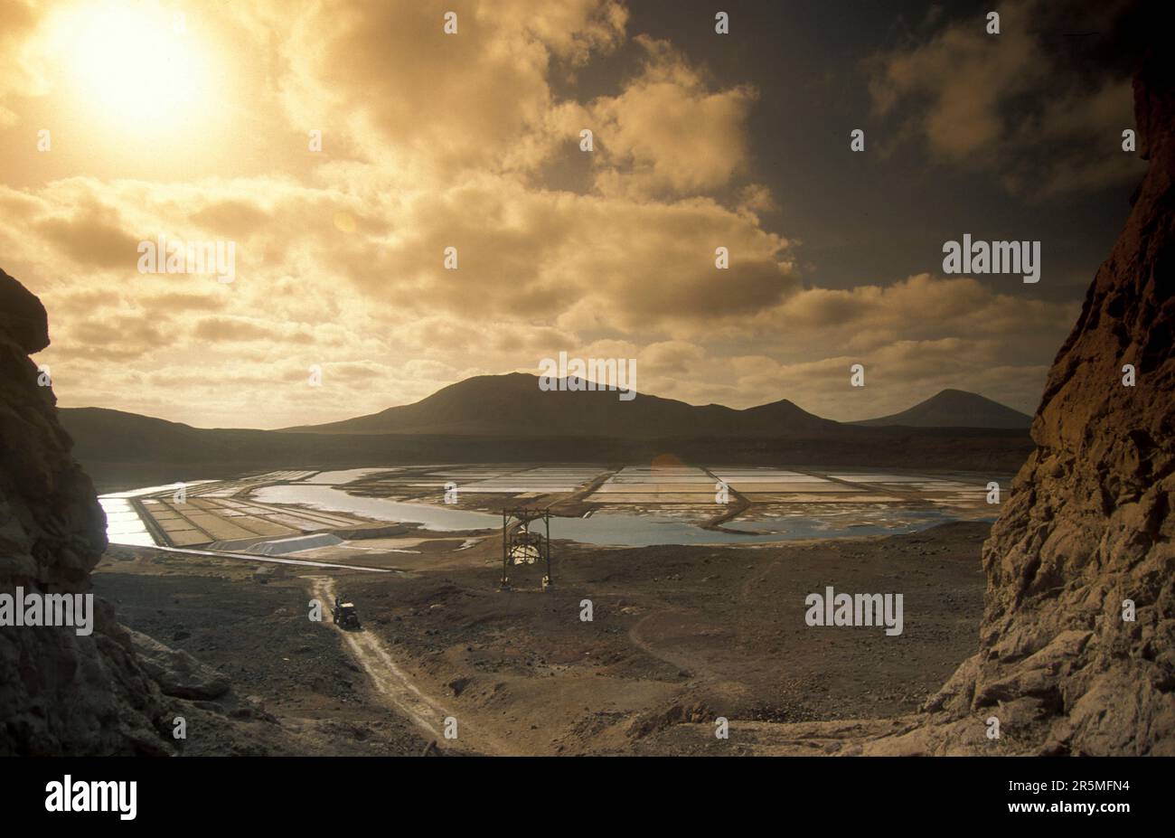 the salt mines Crater at the town of Pedra de Lume on the Island of Sal ...