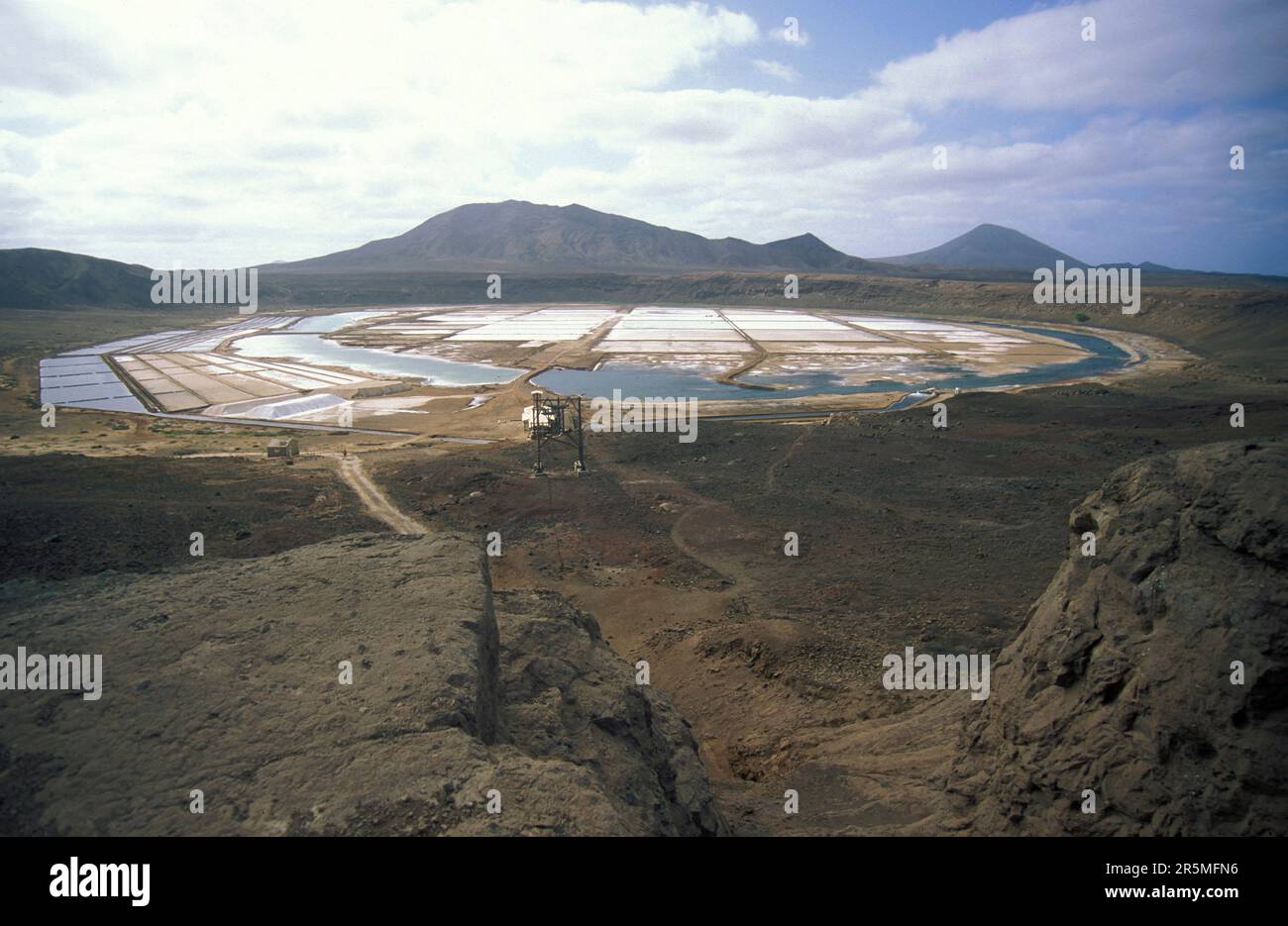 the salt mines Crater at the town of Pedra de Lume on the Island of Sal ...