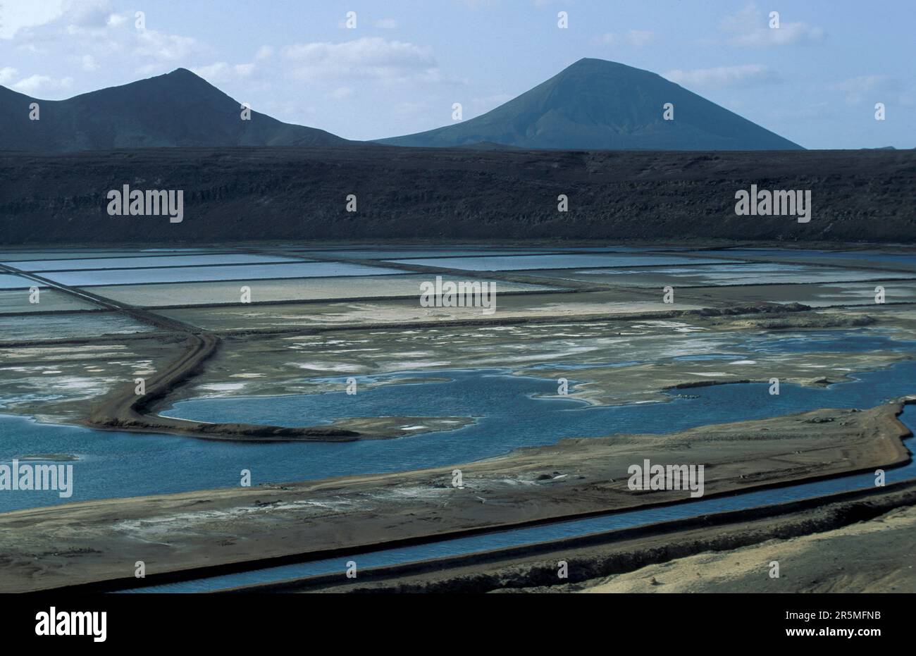 the salt mines Crater at the town of Pedra de Lume on the Island of Sal ...