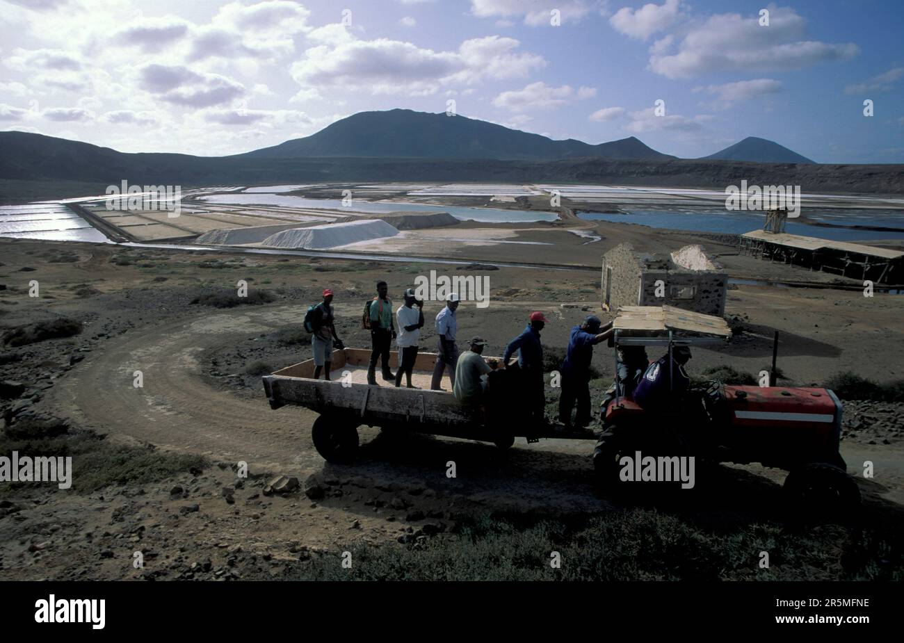 the salt mines Crater at the town of Pedra de Lume on the Island of Sal ...