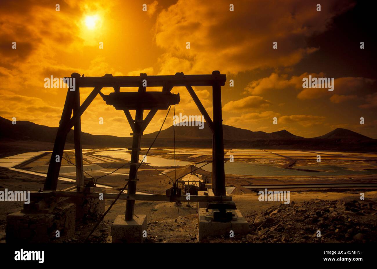 the salt mines Crater at the town of Pedra de Lume on the Island of Sal ...