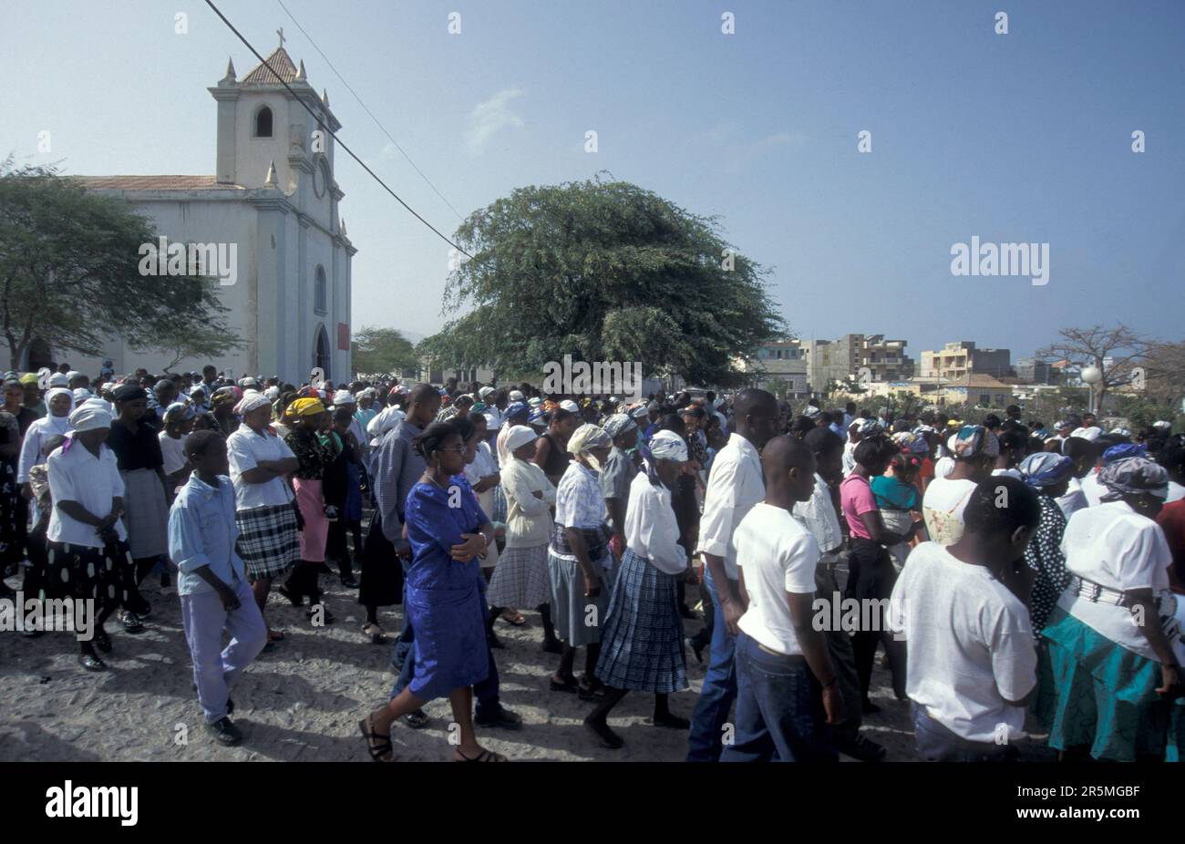 People at catholic procession in the City of Praia on the Island of ...