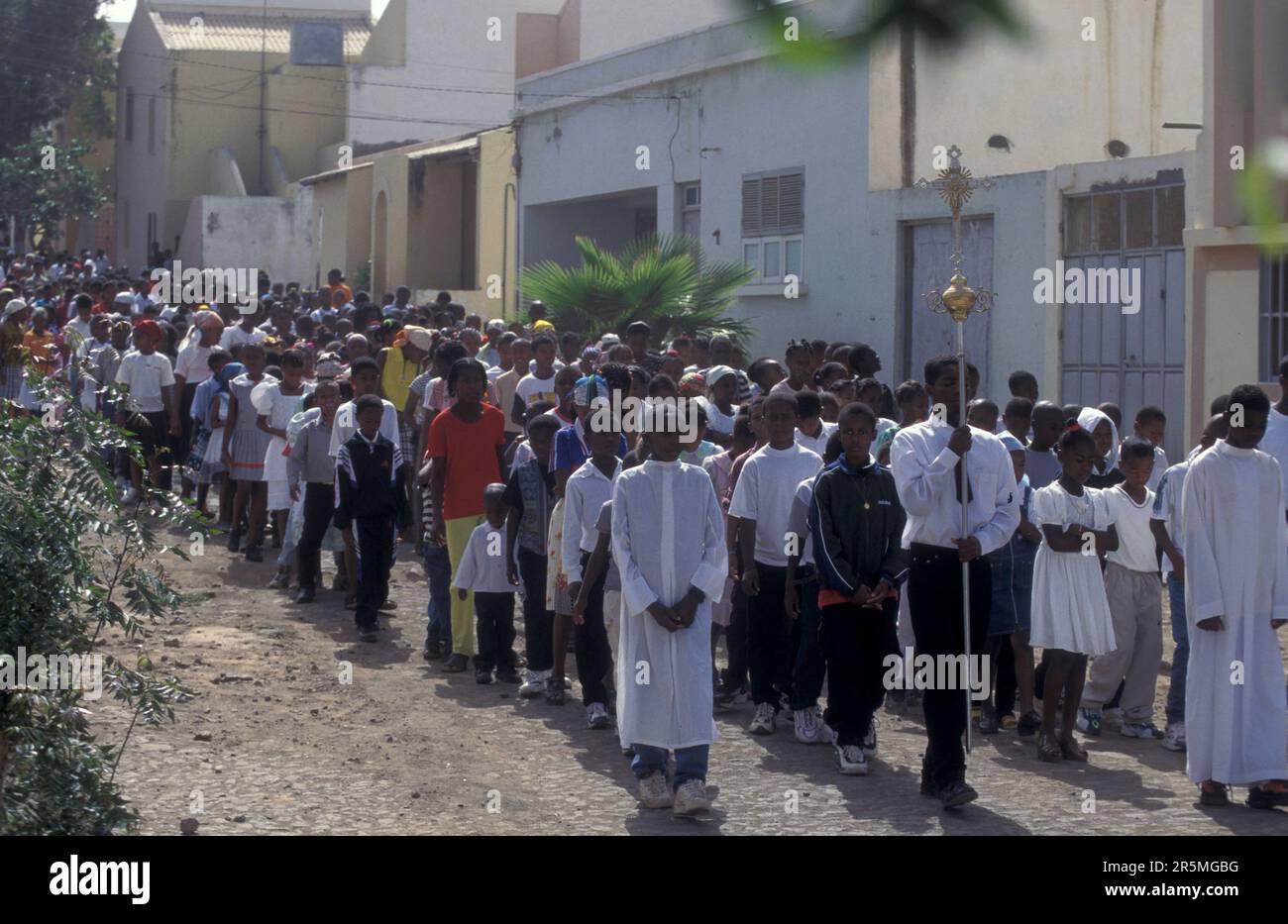 People at catholic procession in the City of Praia on the Island of ...