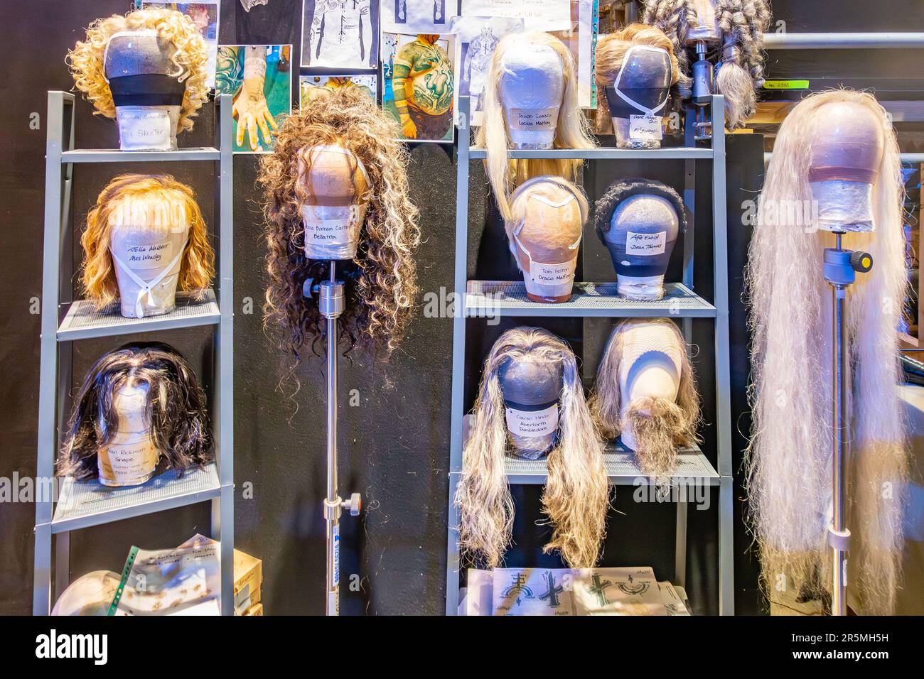 Wigs worn by the actors in the Harry Potter films on display at the ...