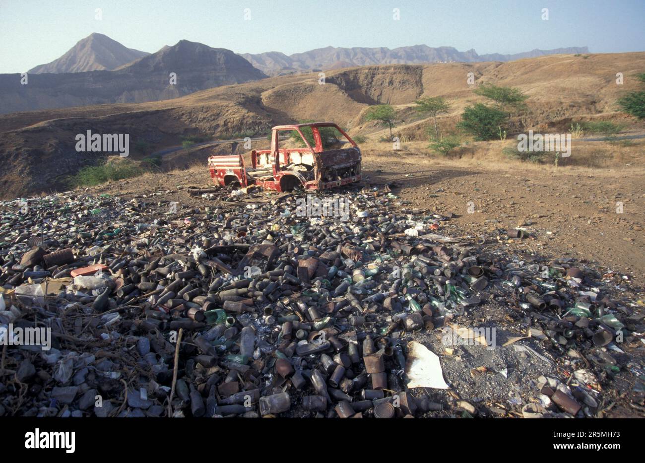 a waste landfill on the Island of Santiago on the Cape Verde Islands in ...