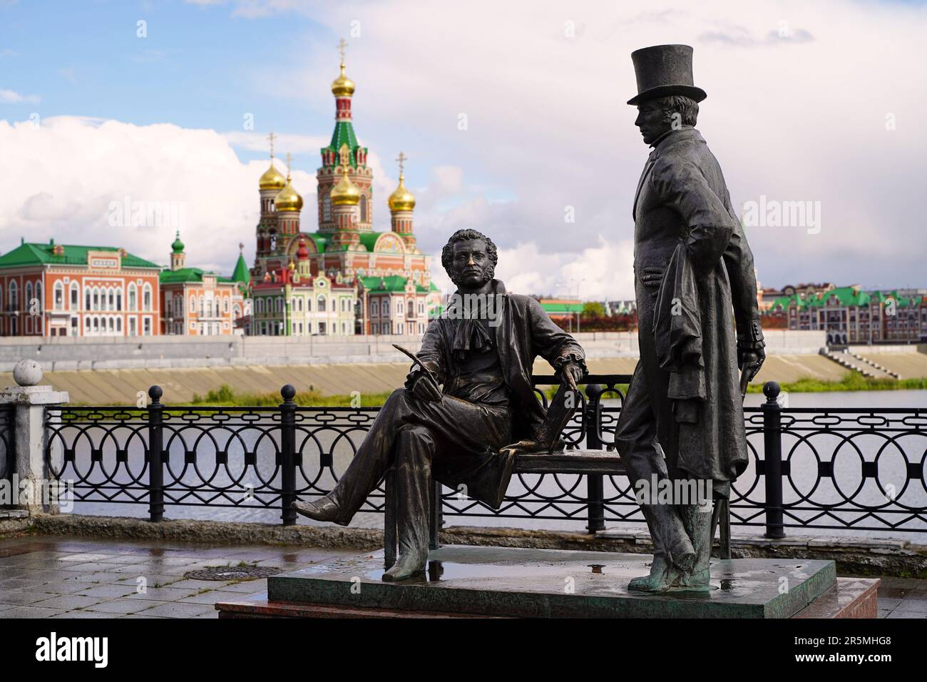 Yoshkar-Ola, Russia - September 6, 2021. Monument to A.S. Pushkin with ...