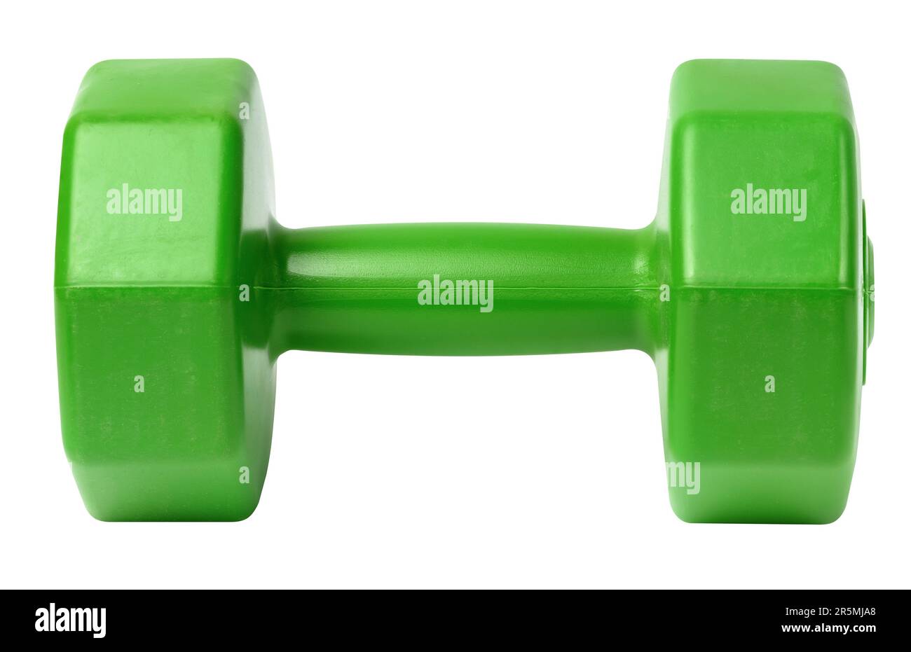 Green plastic dumbbell on a white isolated background, sports equipment ...