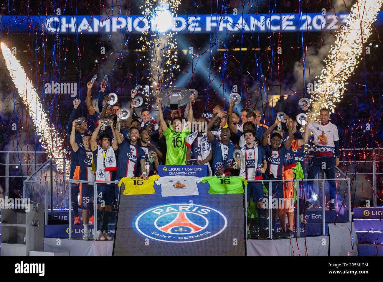 PARIS, FRANCE - JUNE 3: PSG players celebrate after wining title of ...