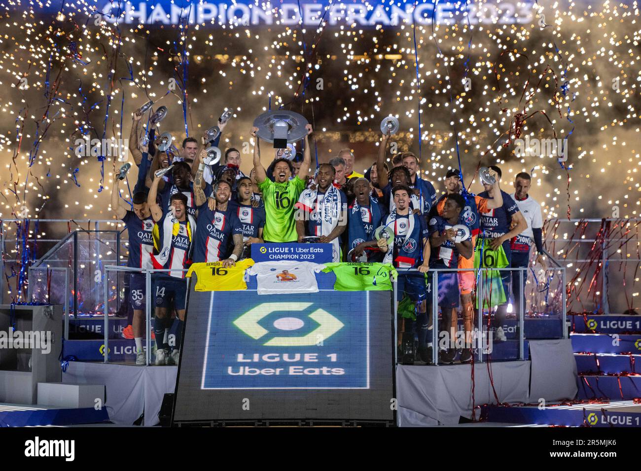 PARIS, FRANCE - JUNE 3: PSG players celebrate after wining title of ...