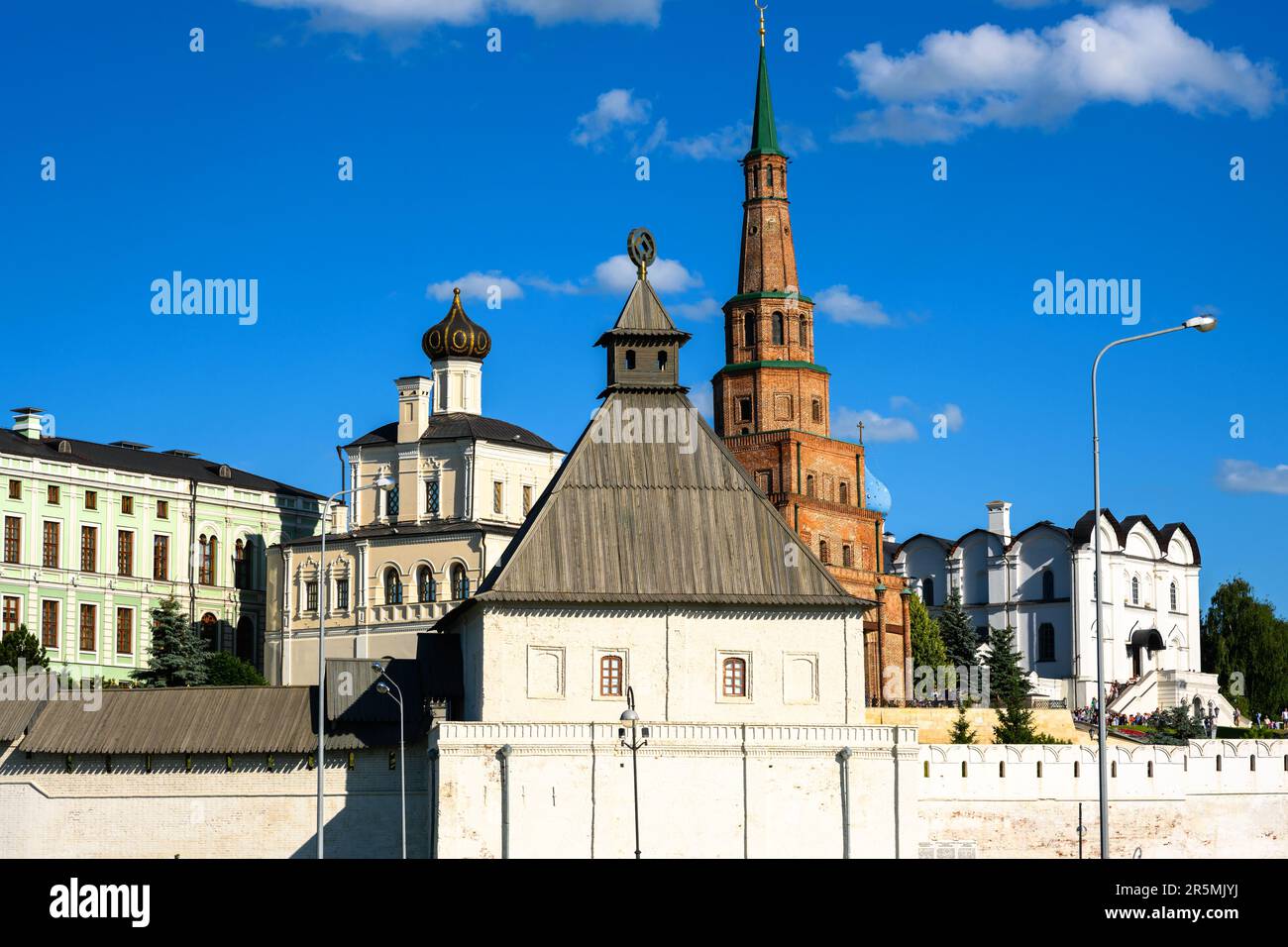 Kazan Kremlin in summer, Tatarstan, Russia. It is main landmark of Kazan. Scenery of white wall ...