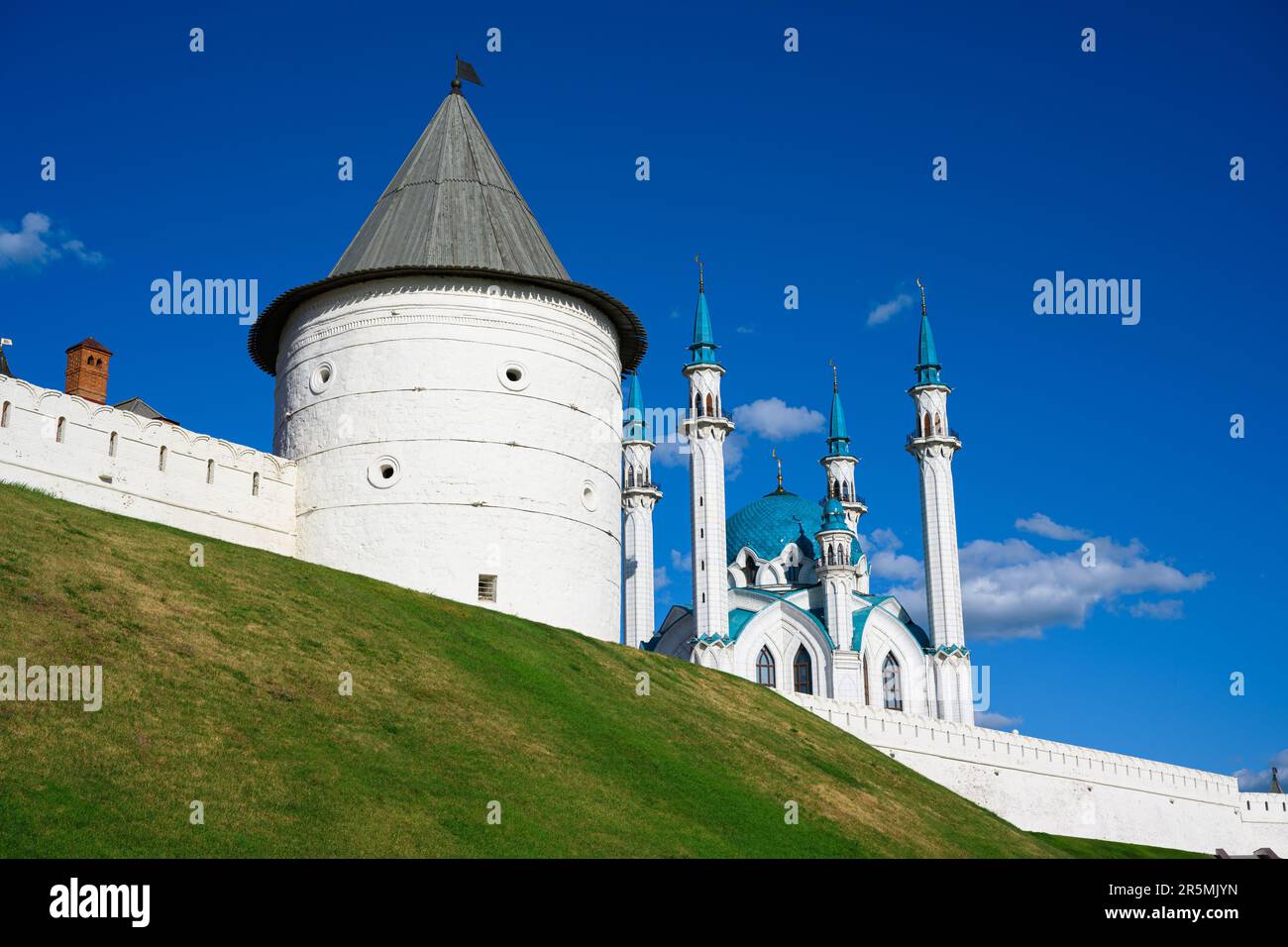 Kazan Kremlin in summer, Tatarstan, Russia. It is top landmark of Kazan. Scenery of white wall ...