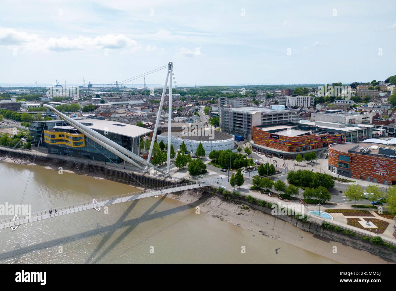 Aerial view of Newport, South Wales, showing Friars Walk, University of South Wales, city centre ...