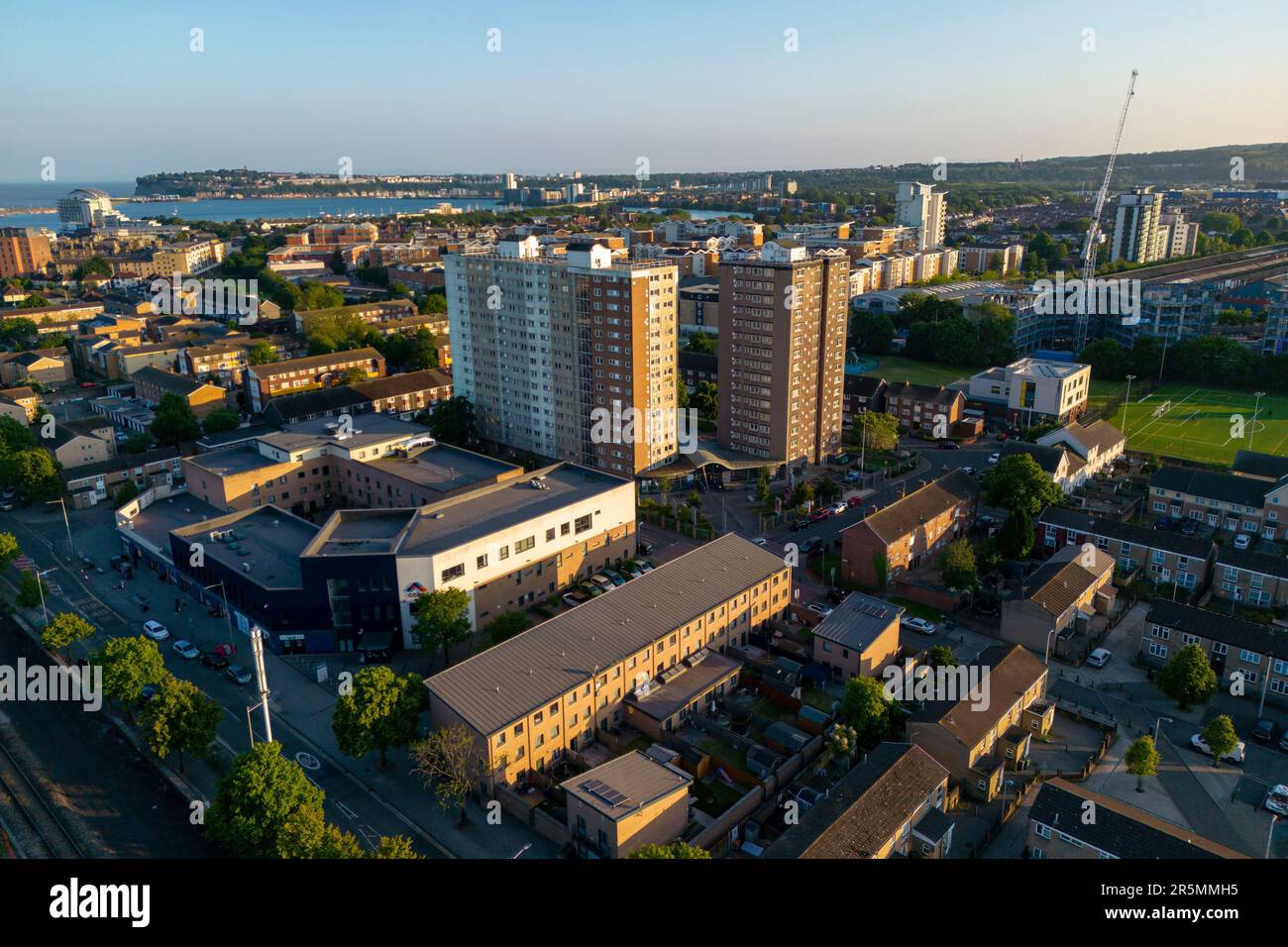 CARDIFF, WALES - MAY 31: An aerial view of Butetown on May 31, 2023 in ... CARDIFF, WALES - MAY 31: An aerial view of Butetown on May 31, 2023 in ...