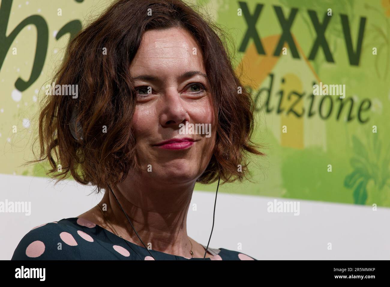 Austrian writer Eva Menasse speaks at the 2023 edition of the Turin ...