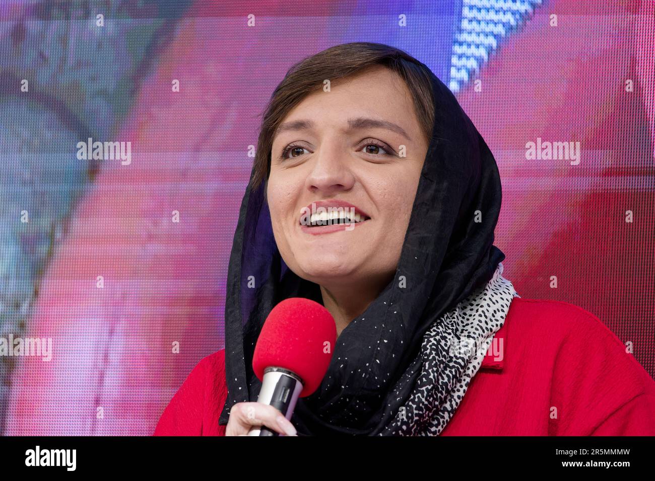 Afghan activist and politician Zarifa Ghafari speaks at the 2023 ...