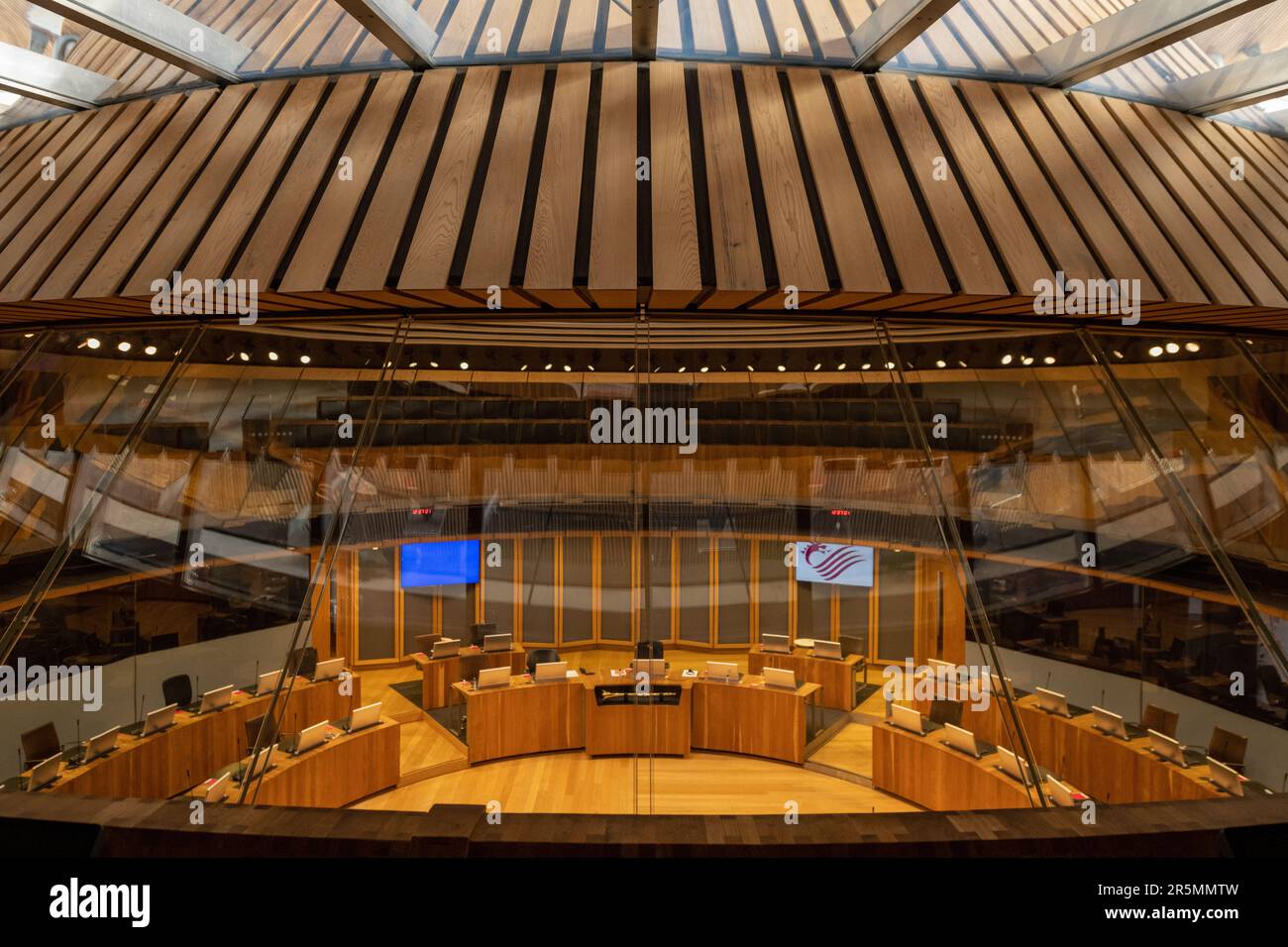 A general view inside the siambr, the debating chamber of the Senedd ...
