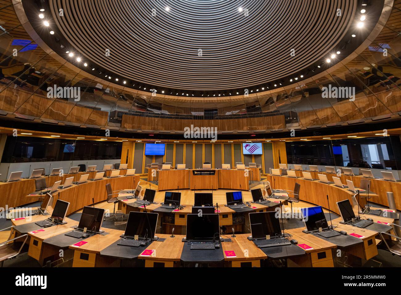 A general view inside the siambr, the debating chamber of the Senedd ...