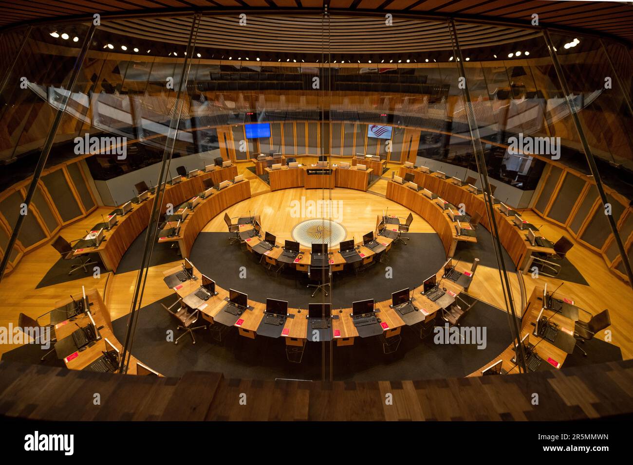 A general view inside the siambr, the debating chamber of the Senedd ...