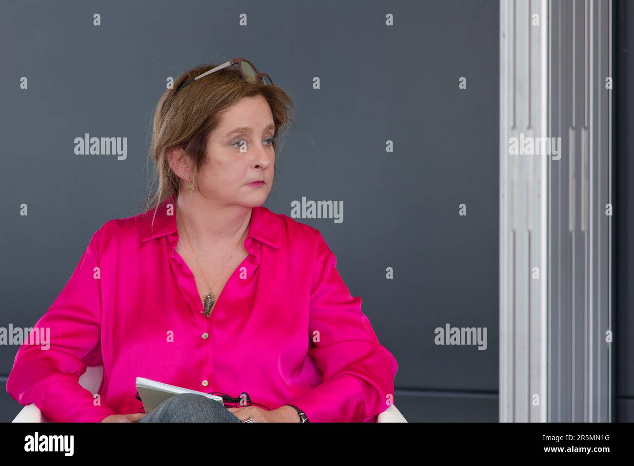 Italian writer Helena Janeczek speaks at the 2023 edition of the Turin ...