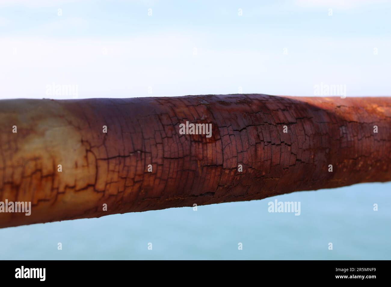 A rusty fence with a blue sea in the background.Rusty iron railing ...