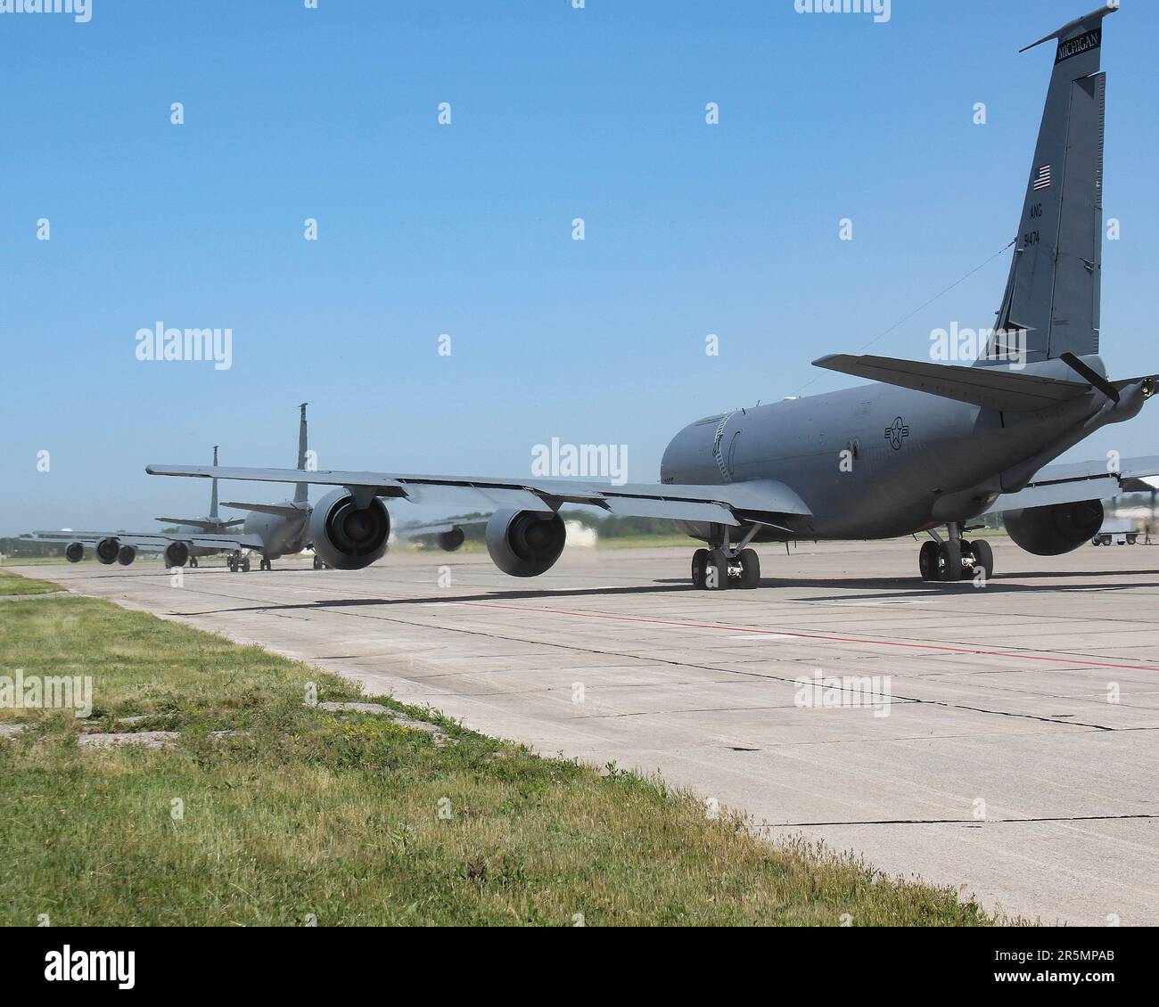 KC-135 Stratotanker aircraft perform an “elephant walk” to move in to ...