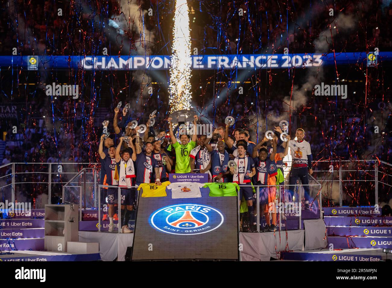 PARIS, FRANCE - JUNE 3: PSG players celebrate after wining title of ...