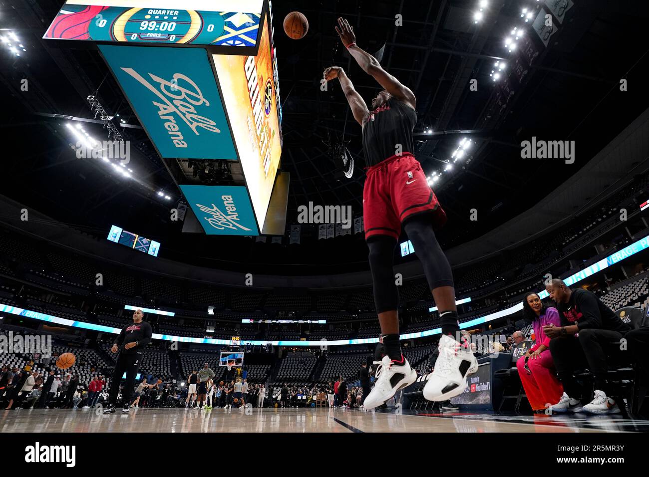 Miami Heat center Bam Adebayo warms up before Game 2 of basketball's ...