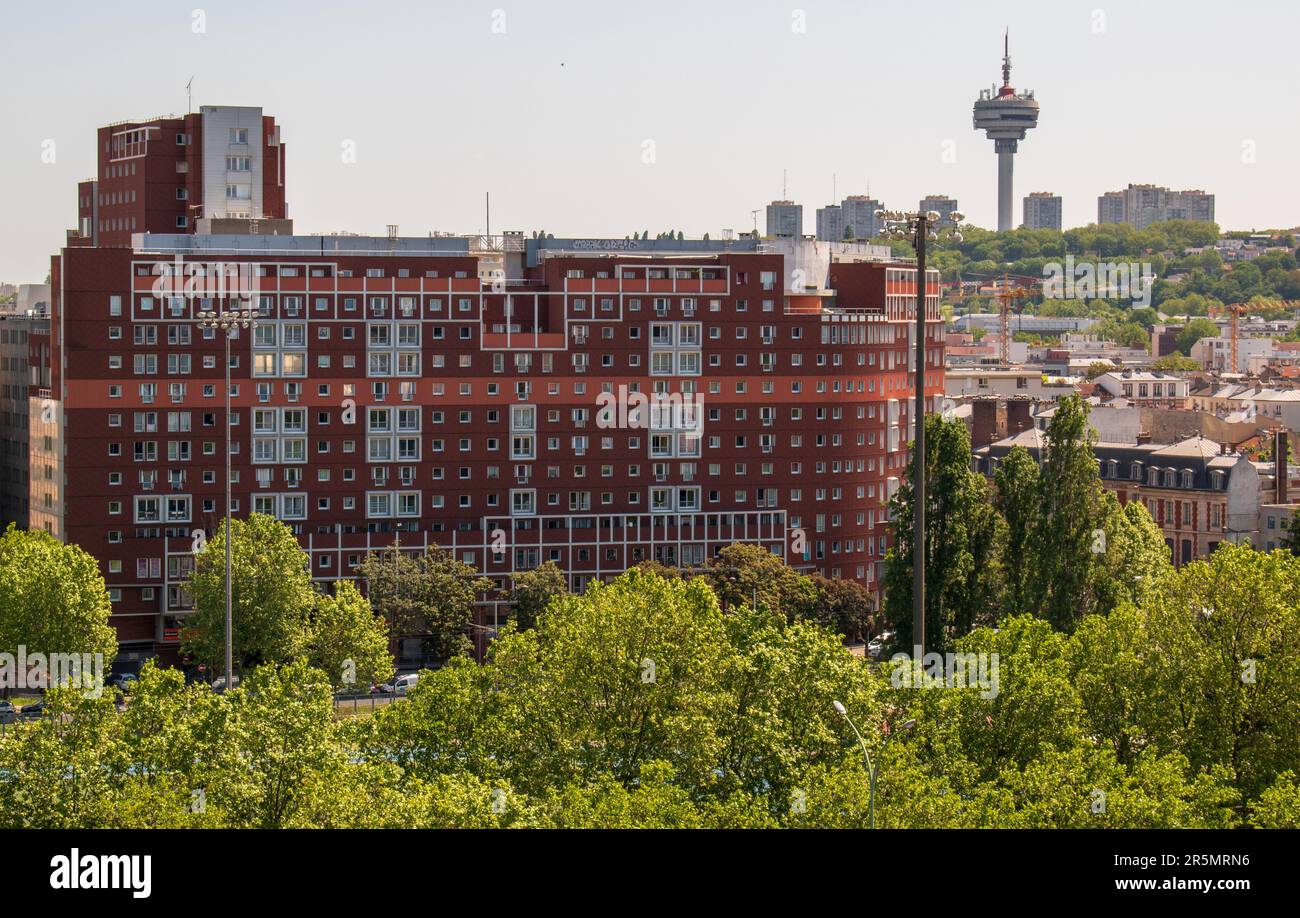 Porte de Pantin, Paris, France: buildings along the Paris ring road ...