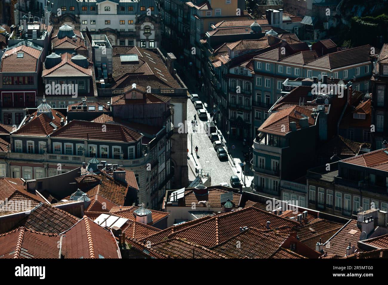 Top view of the streets and rooftops in downtown Porto, Portugal Stock ...