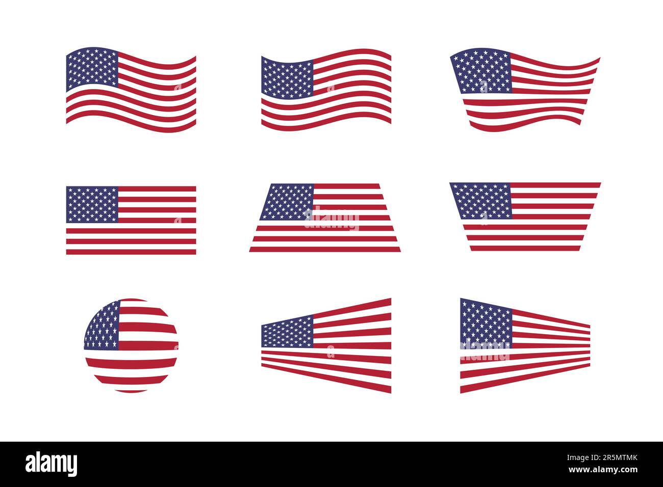 USA flags flat set. Vector illustration. Symbol of United States of ...