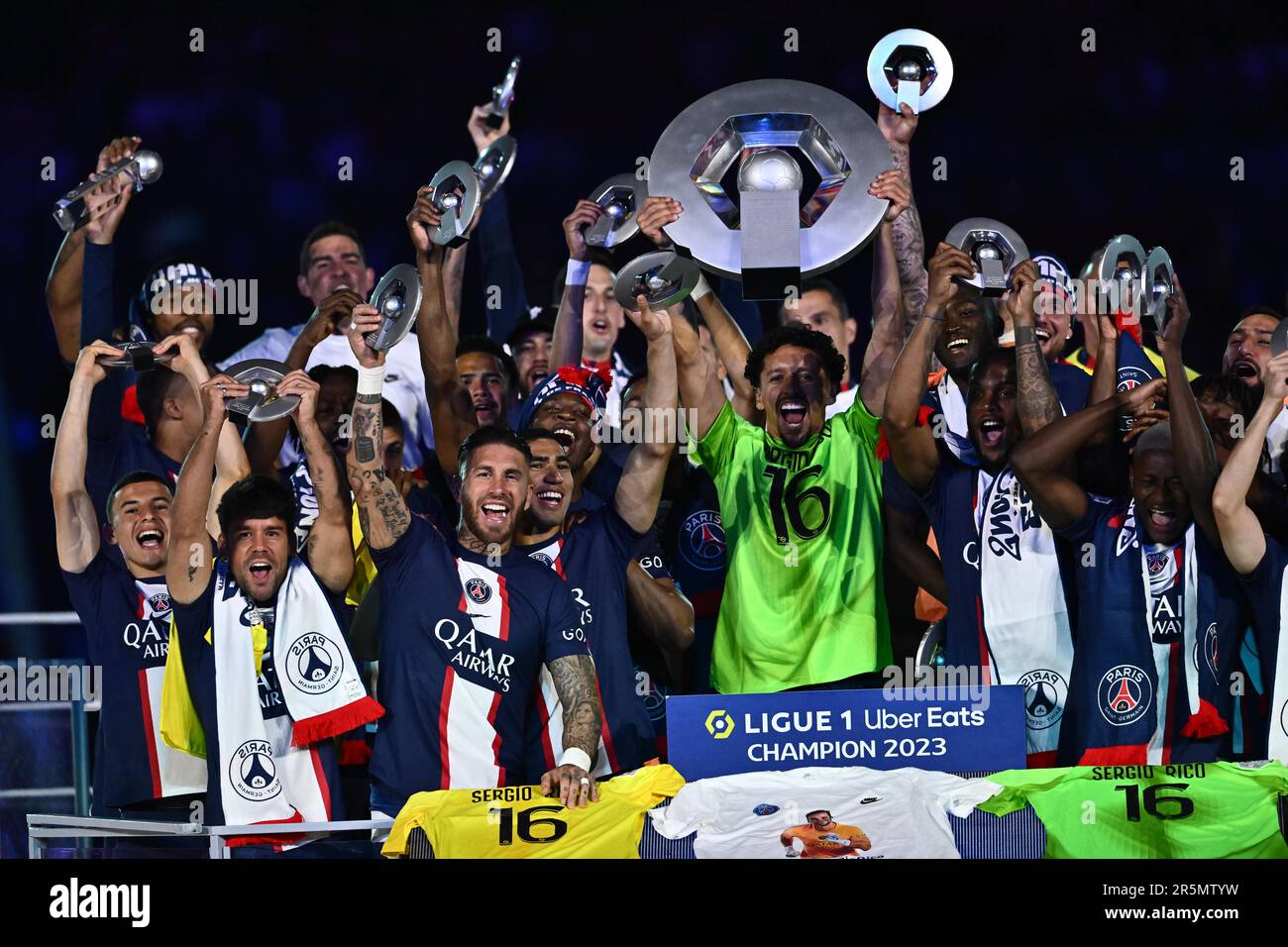 PARIS, FRANCE - JUNE 3: PSG players Marquinhos, Renato Sanches, Sergio ...