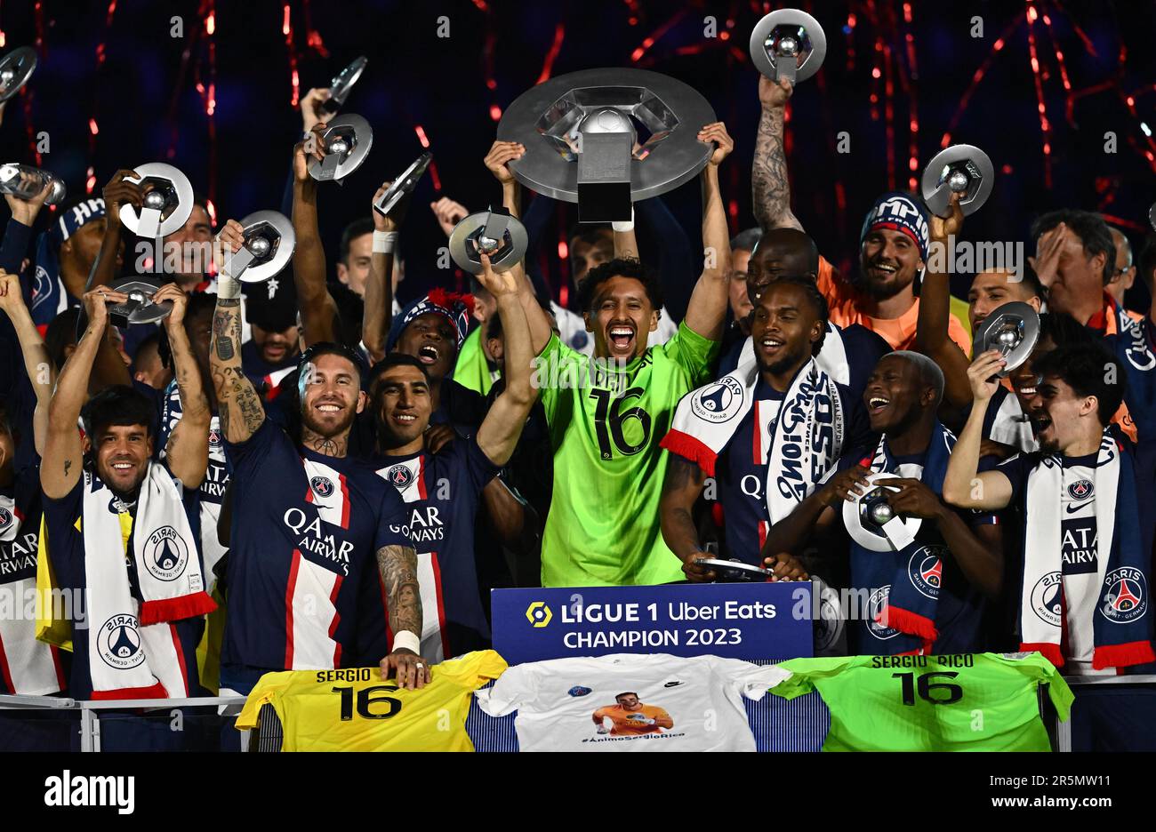PARIS, FRANCE - JUNE 3: PSG players Marquinhos, Renato Sanches, Sergio ...