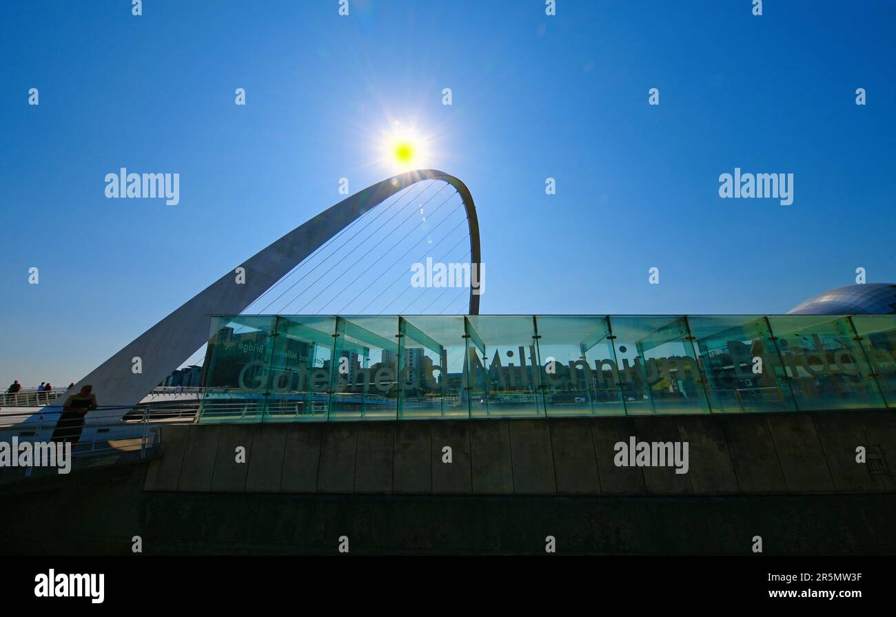 Gateshead Millenium blinking eye bridge spanning the river Tyne across ...