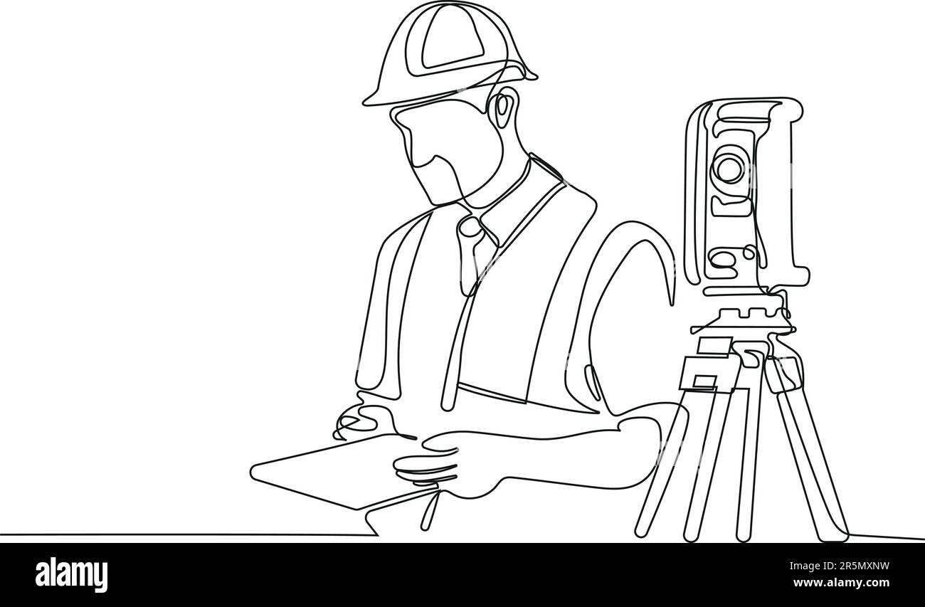 Close up of Caucasian worker with helmet on head using tablet for work ...