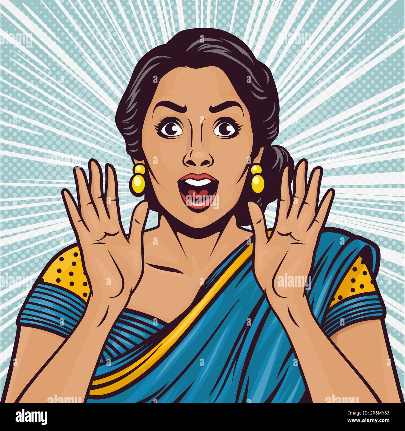 Vector Banner with Indian Woman, Wow Face, Holding Hands, Arms, Palms ...