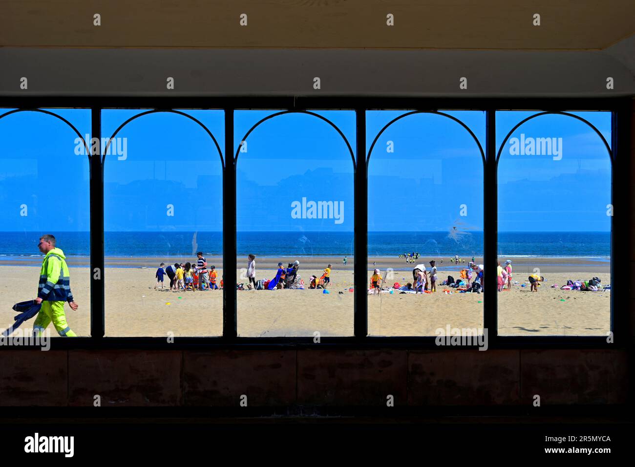 South Shields beach covered walkway boardwalk looking onto the sandy ...