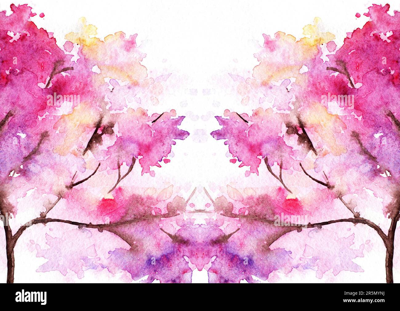 Watercolor pink cherry sakura flower floral tree romantic frame border ...