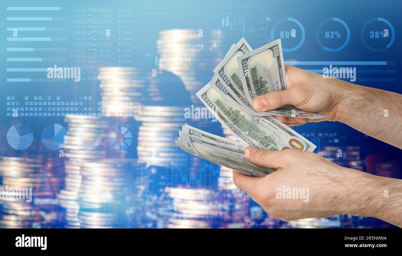Bank counting stacks of money hi-res stock photography and images - Alamy