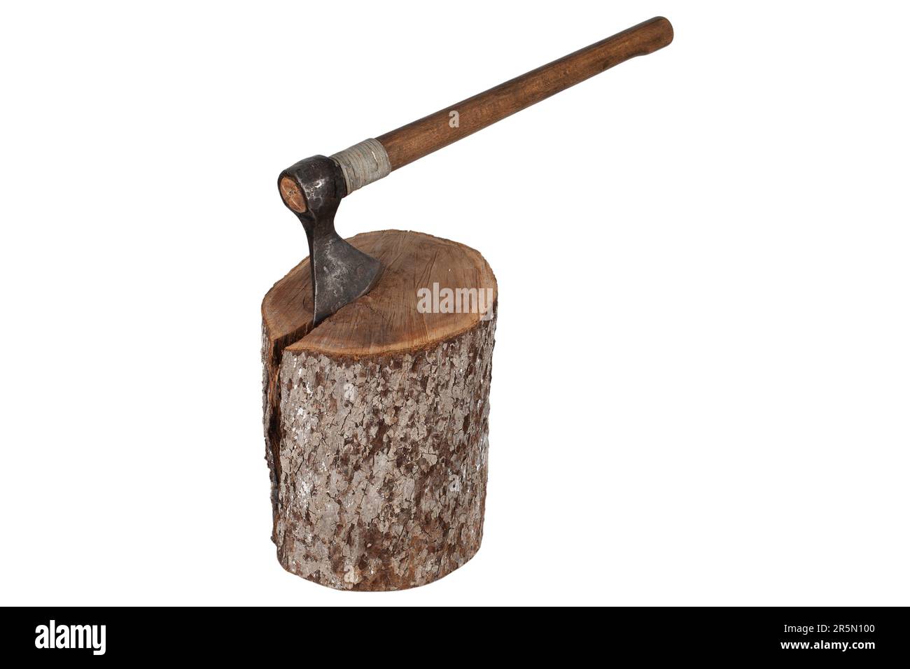 axe with wooden handle in wood log on white background Stock Photo - Alamy