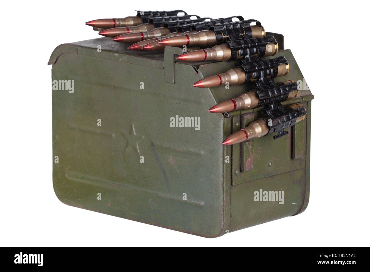 Ammo box with ammunition belt and 12.7mm cartridges for heavy machine ...