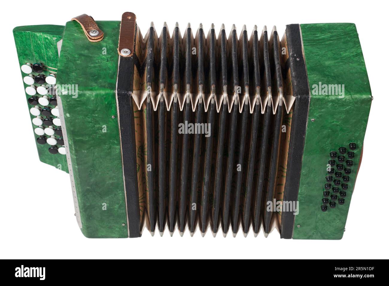 Small retro bayan (accordion). Folk musical instrument. Isolated on ...