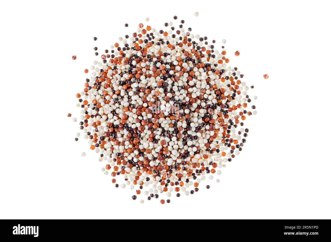 Quinoa seeds pile top view isolated on white. Raw mixed tricolor ...