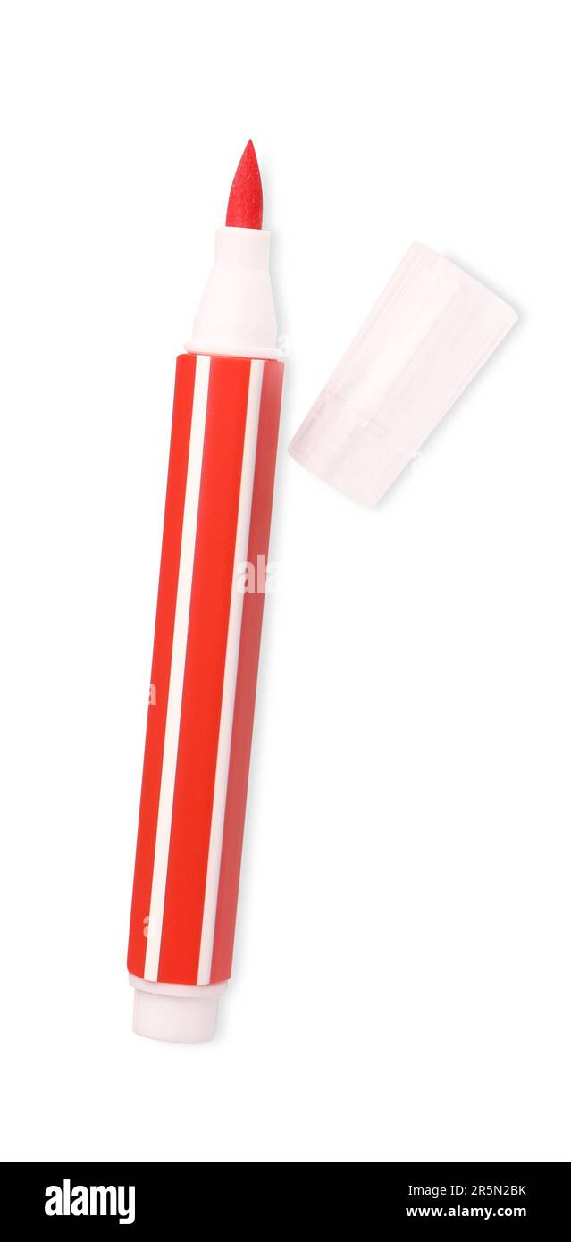 One red marker isolated on white, top view Stock Photo - Alamy
