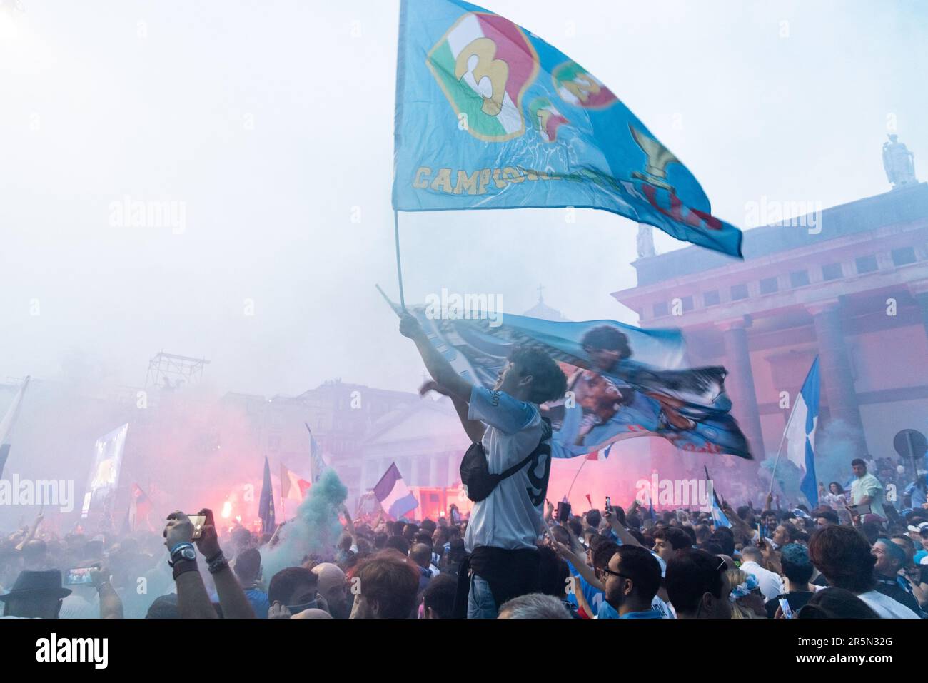 Napoli Supporter holding flag during Italian Serie A scudetto victory ...