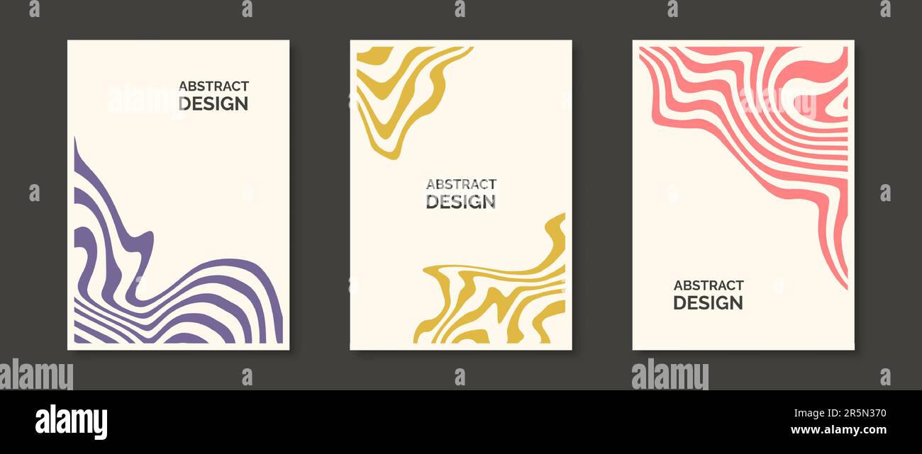 Abstract wavy lines posters set. Liquid undulate shapes banner pack ...