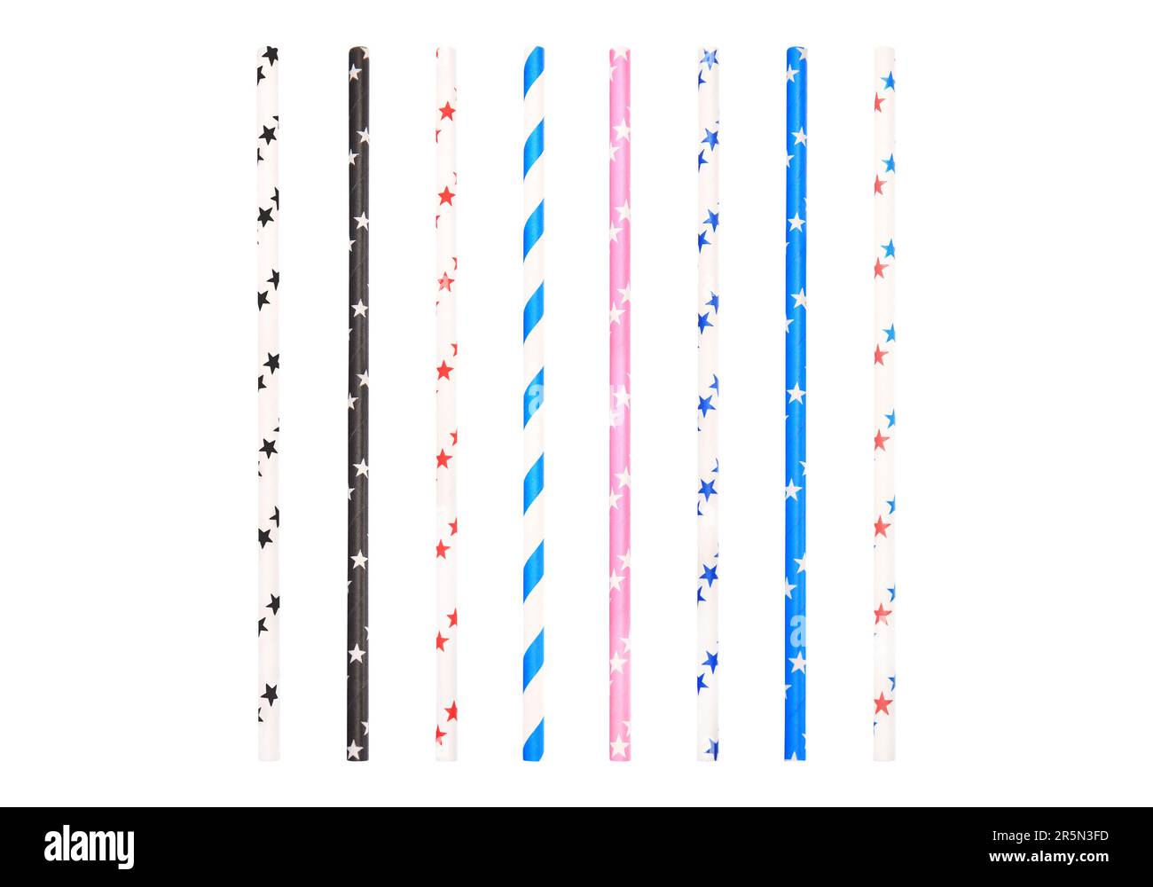 Set of paper drinking straws with colorful stars and stripes on white ...