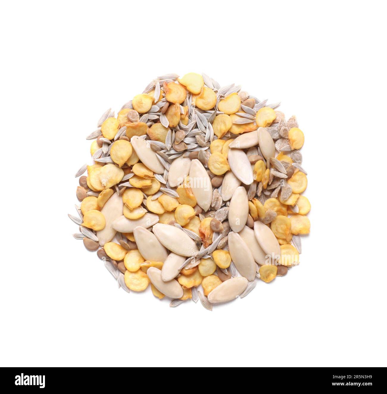 Pile of different vegetable seeds on white background, top view Stock ...