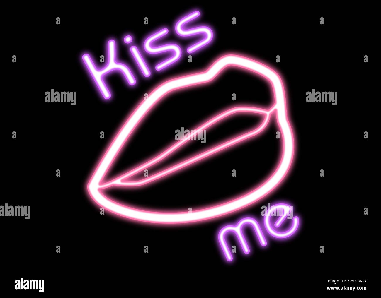 Glowing neon sign with lips and words Kiss Me on black background Stock ...